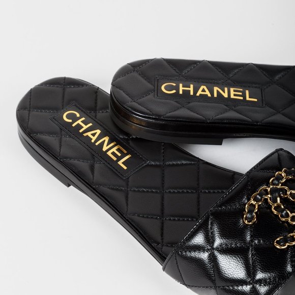 CHANEL | Shoes | Chanel 23p Black Quilted Cc Chain Mule Sandal | Poshmark